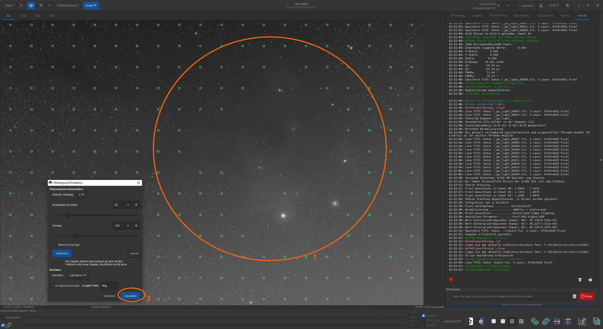 Menü-Aufruf „Hintergrund-Extraktion“ Samples automatisch generieren ...
