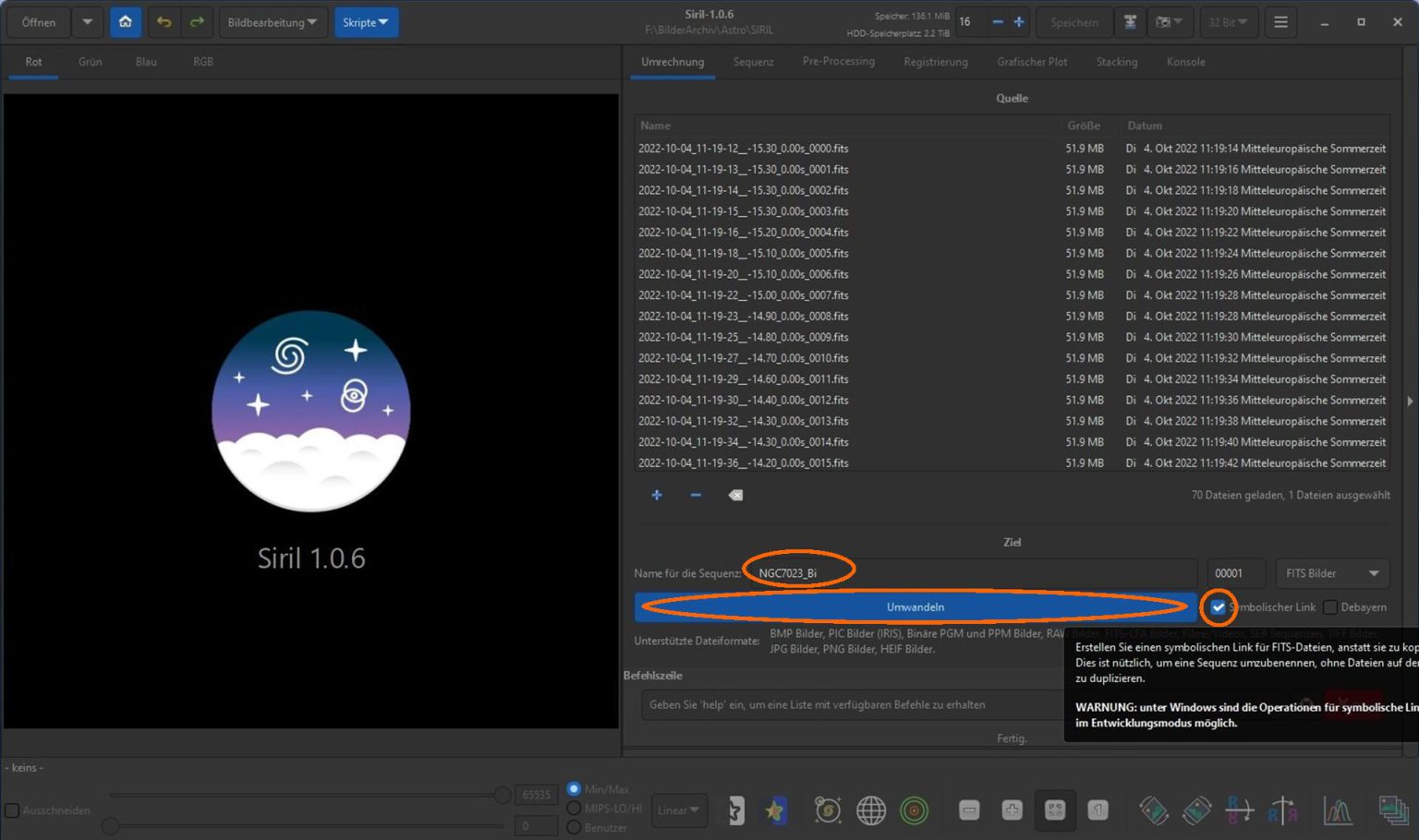Dateien für die Sequenz laden Bias-Frames für die Sequenz laden Bias-Frames für die Sequenz ...