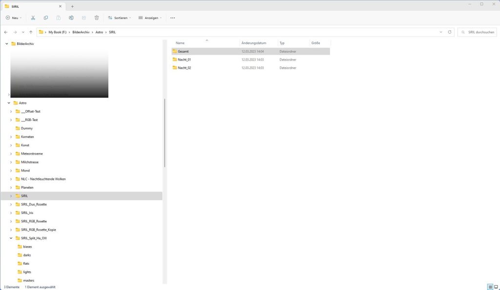 Mit SIRIL mehrere Nächte stacken – Verzeichnisse für jede Aufnahmenacht