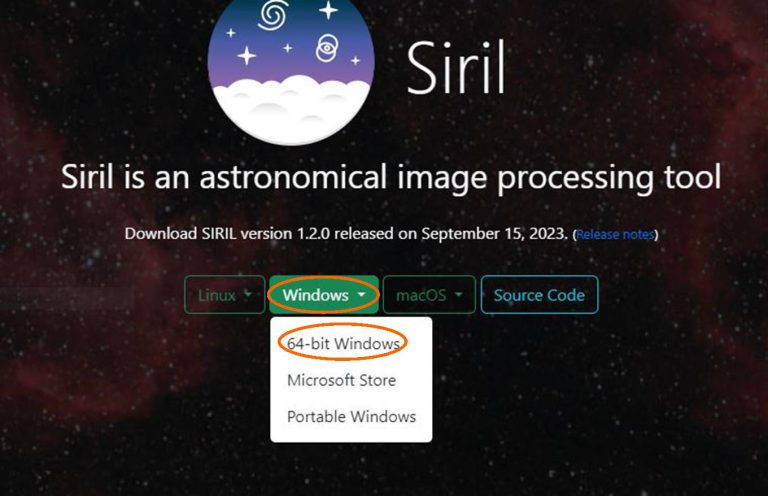SIRIL-Download-Seite Installation starten
