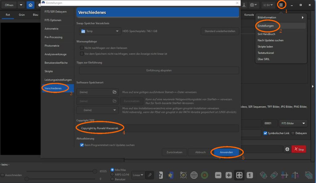 SIRIL-Anleitung: Debayer-Modus festlegen